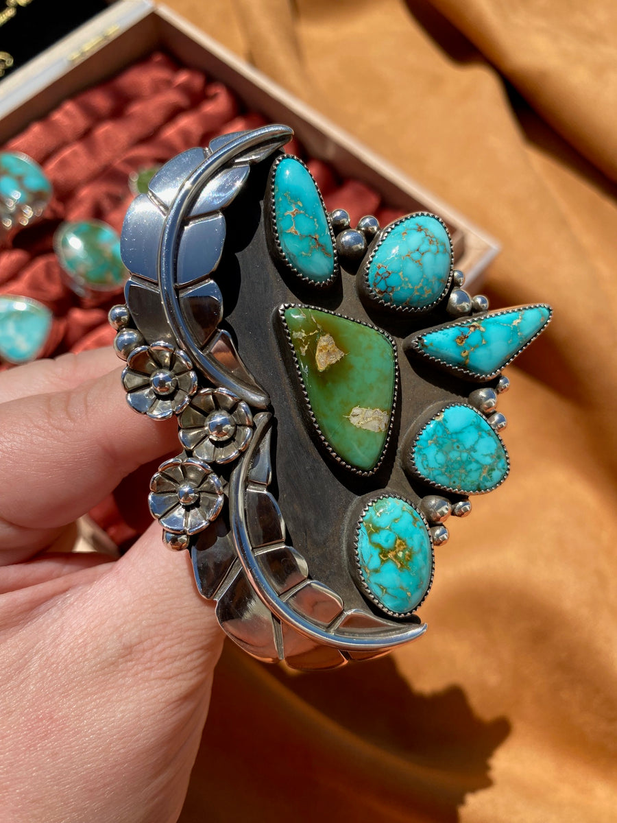 green and blue royston leafy half cluster. size: 9 – hi west silver